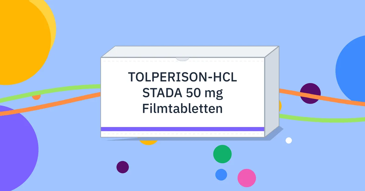 Symbolbild: Packung mit der Aufschrift TOLPERISON-HCL STADA 50 mg Filmtabletten (PZN 00979610) – Verfügbarkeit und Bezug in Apotheken in Frankfurt am Main