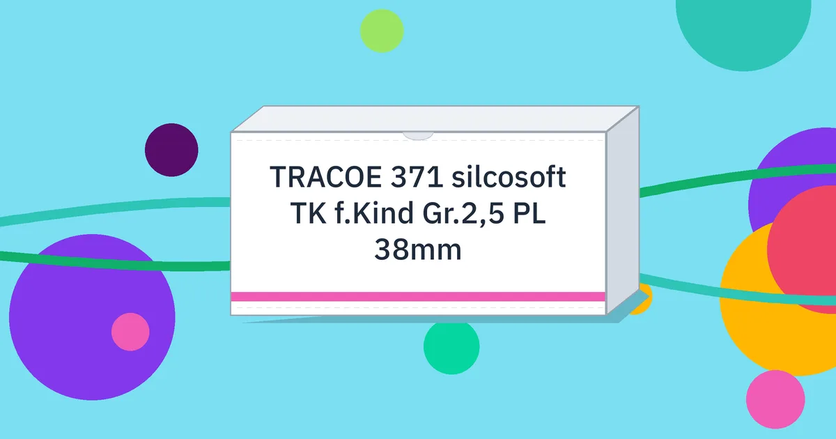 Symbolbild: Packung mit der Aufschrift TRACOE 371 silcosoft TK f.Kind Gr.2,5 PL 38mm (PZN 14314854) – Verfügbarkeit und Bezug in Apotheken in Frankfurt am Main