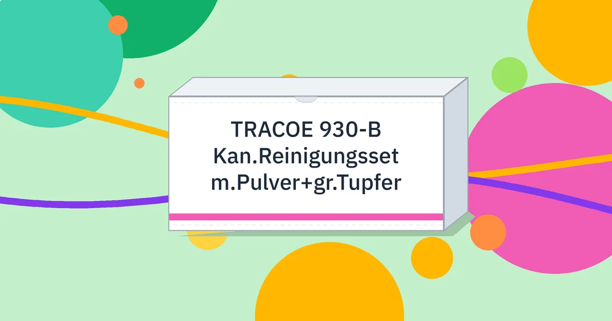 Symbolbild: Packung mit der Aufschrift TRACOE 930-B Kan.Reinigungsset m.Pulver+gr.Tupfer (PZN 02721548) – Verfügbarkeit und Bezug in Apotheken in Frankfurt am Main