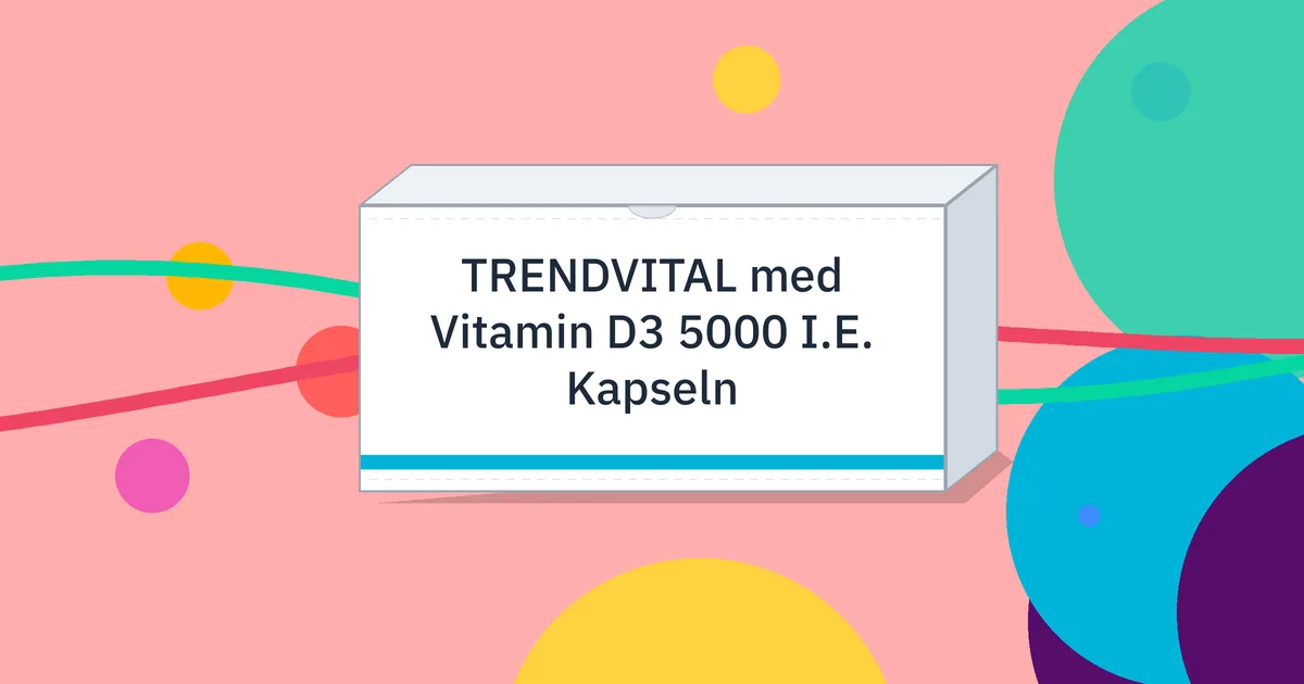 Symbolbild: Packung mit der Aufschrift TRENDVITAL med Vitamin D3 5000 I.E. Kapseln (PZN 13348609) – Verfügbarkeit und Bezug in Apotheken in Frankfurt am Main