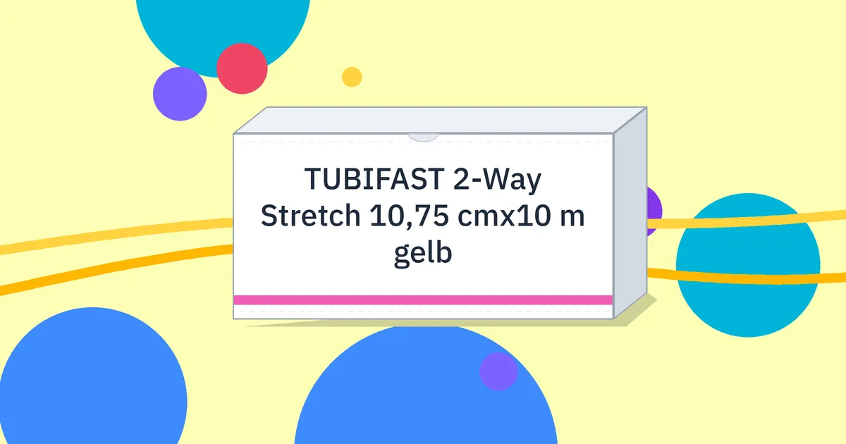 Symbolbild: Packung mit der Aufschrift TUBIFAST 2-Way Stretch 10,75 cmx10 m gelb (PZN 18318429) – Verfügbarkeit und Bezug in Apotheken in Frankfurt am Main
