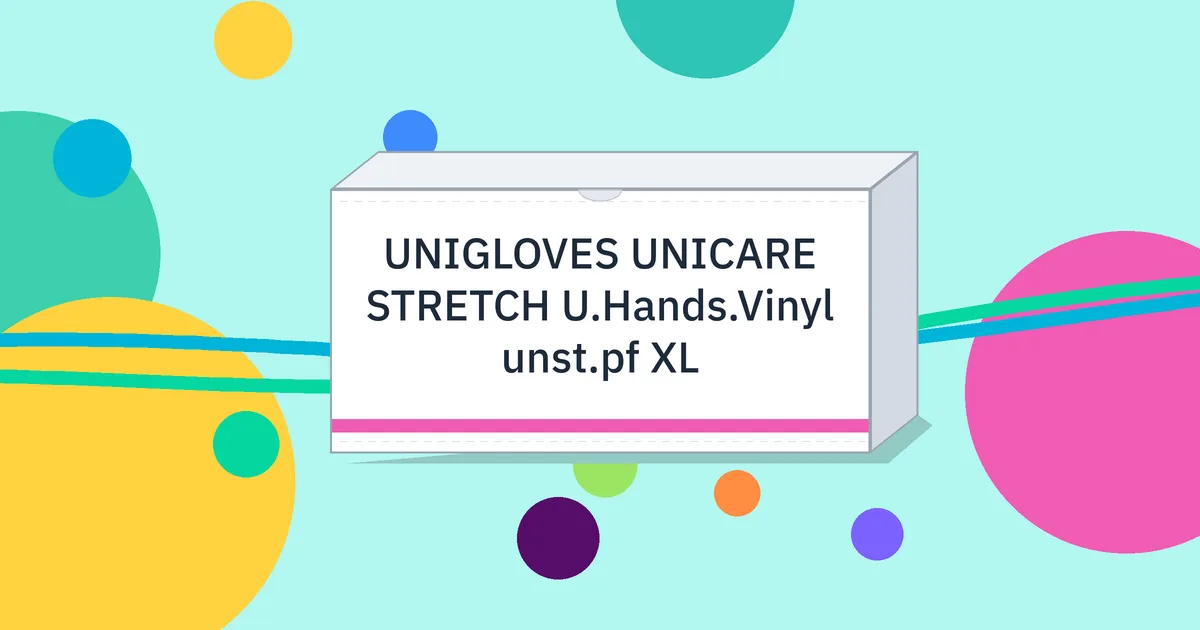 Symbolbild: Packung mit der Aufschrift UNIGLOVES UNICARE STRETCH U.Hands.Vinyl unst.pf XL (PZN 20120060) – Verfügbarkeit und Bezug in Apotheken in Frankfurt am Main