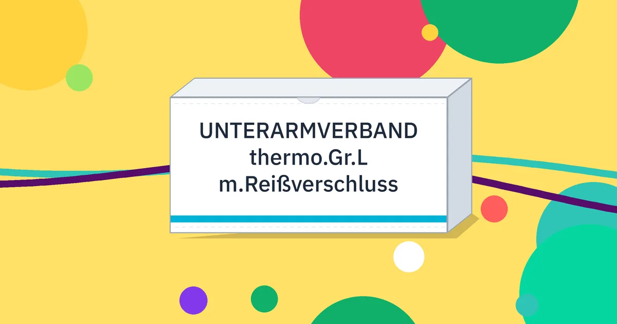 Symbolbild: Packung mit der Aufschrift UNTERARMVERBAND thermo.Gr.L m.Reißverschluss (PZN 08429665) – Verfügbarkeit und Bezug in Apotheken in Frankfurt am Main