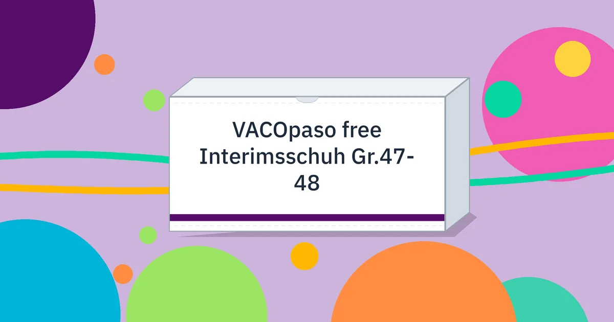 Symbolbild: Packung mit der Aufschrift VACOpaso free Interimsschuh Gr.47-48 (PZN 17519367) – Verfügbarkeit und Bezug in Apotheken in Frankfurt am Main