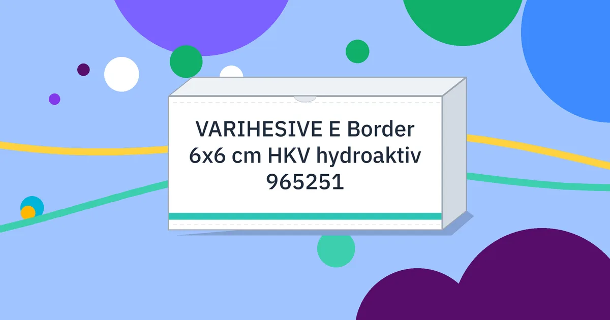 Symbolbild: Packung mit der Aufschrift VARIHESIVE E Border 6x6 cm HKV hydroaktiv 965251 (PZN 10929607) – Verfügbarkeit und Bezug in Apotheken in Frankfurt am Main