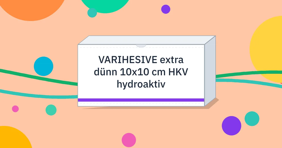 Symbolbild: Packung mit der Aufschrift VARIHESIVE extra dünn 10x10 cm HKV hydroaktiv (PZN 18123849) – Verfügbarkeit und Bezug in Apotheken in Frankfurt am Main