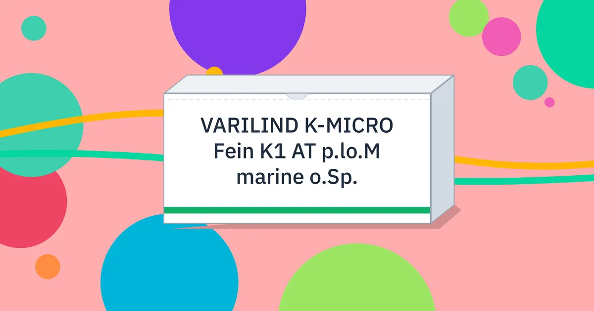 Symbolbild: Packung mit der Aufschrift VARILIND K-MICRO Fein K1 AT p.lo.M marine o.Sp. (PZN 20552291) – Verfügbarkeit und Bezug in Apotheken in Frankfurt am Main