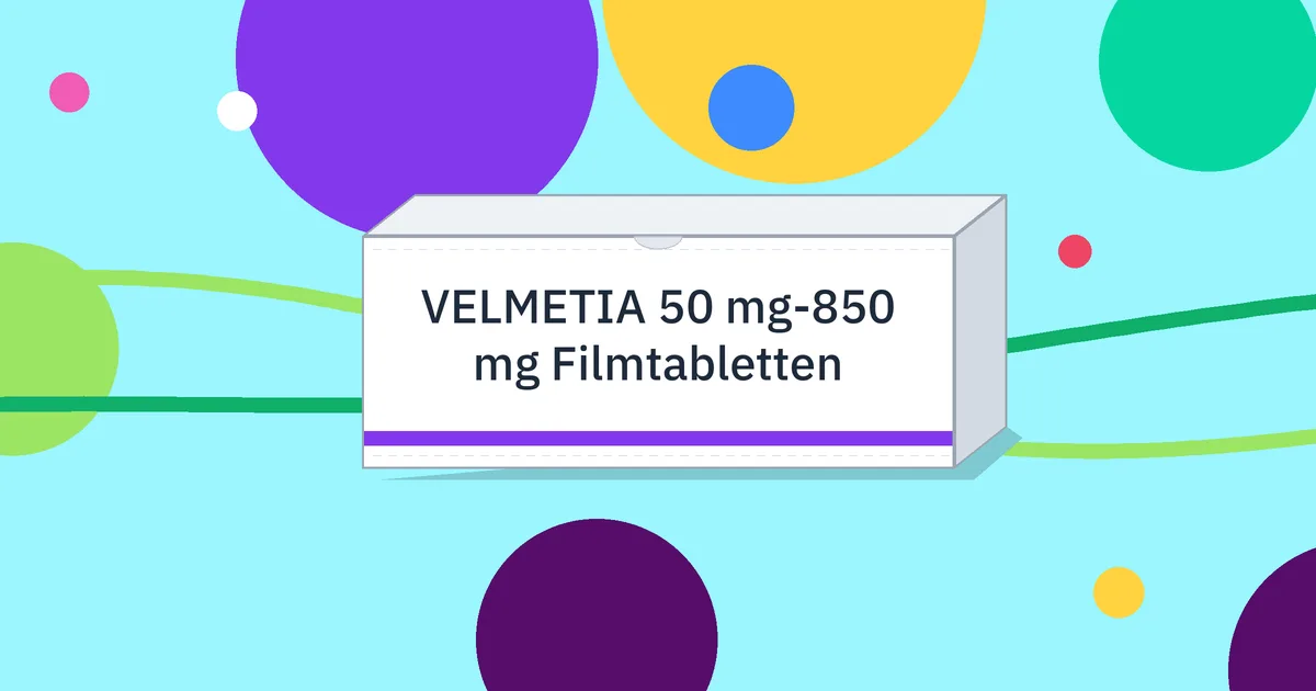 Symbolbild: Packung mit der Aufschrift VELMETIA 50 mg-850 mg Filmtabletten (PZN 00089916) – Verfügbarkeit und Bezug in Apotheken in Frankfurt am Main