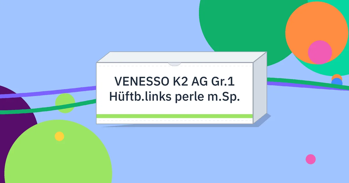 Symbolbild: Packung mit der Aufschrift VENESSO K2 AG Gr.1 Hüftb.links perle m.Sp. (PZN 03266193) – Verfügbarkeit und Bezug in Apotheken in Frankfurt am Main