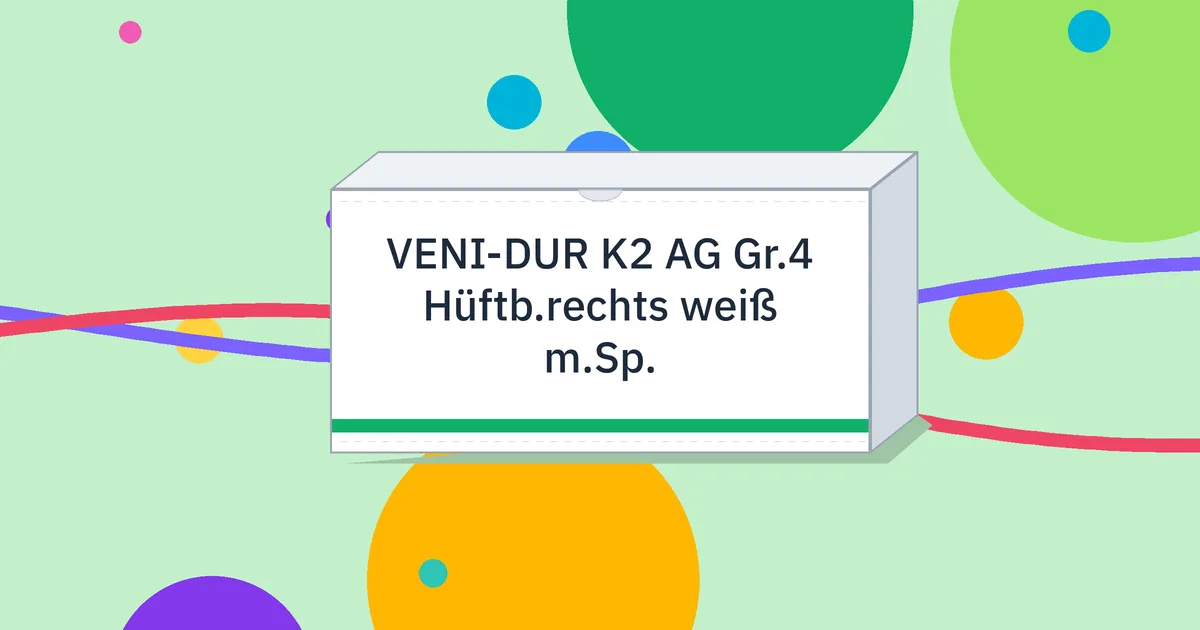 Symbolbild: Packung mit der Aufschrift VENI-DUR K2 AG Gr.4 Hüftb.rechts weiß m.Sp. (PZN 03251062) – Verfügbarkeit und Bezug in Apotheken in Frankfurt am Main