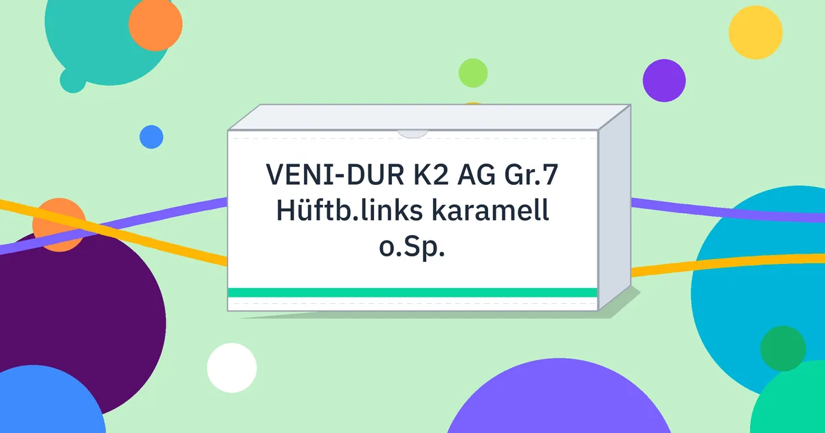 Symbolbild: Packung mit der Aufschrift VENI-DUR K2 AG Gr.7 Hüftb.links karamell o.Sp. (PZN 13760669) – Verfügbarkeit und Bezug in Apotheken in Frankfurt am Main