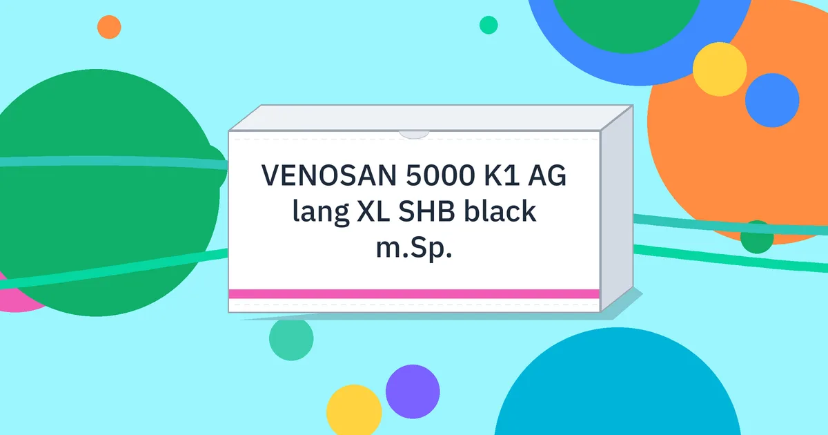 Symbolbild: Packung mit der Aufschrift VENOSAN 5000 K1 AG lang XL SHB black m.Sp. (PZN 14432890) – Verfügbarkeit und Bezug in Apotheken in Frankfurt am Main