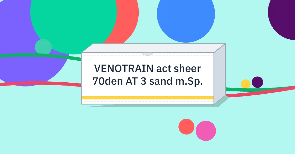 Symbolbild: Packung mit der Aufschrift VENOTRAIN act sheer 70den AT 3 sand m.Sp. (PZN 16206979) – Verfügbarkeit und Bezug in Apotheken in Frankfurt am Main