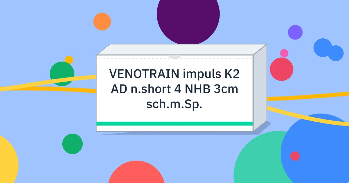 Symbolbild: Packung mit der Aufschrift VENOTRAIN impuls K2 AD n.short 4 NHB 3cm sch.m.Sp. (PZN 00650672) – Verfügbarkeit und Bezug in Apotheken in Frankfurt am Main