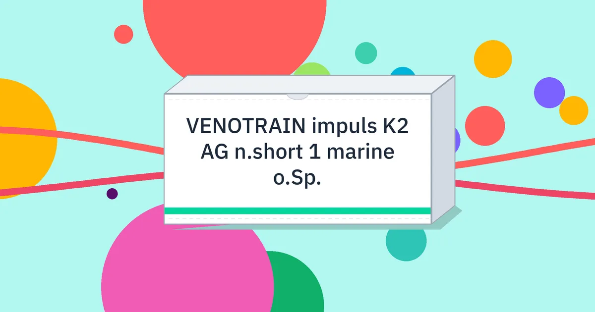 Symbolbild: Packung mit der Aufschrift VENOTRAIN impuls K2 AG n.short 1 marine o.Sp. (PZN 15211955) – Verfügbarkeit und Bezug in Apotheken in Frankfurt am Main