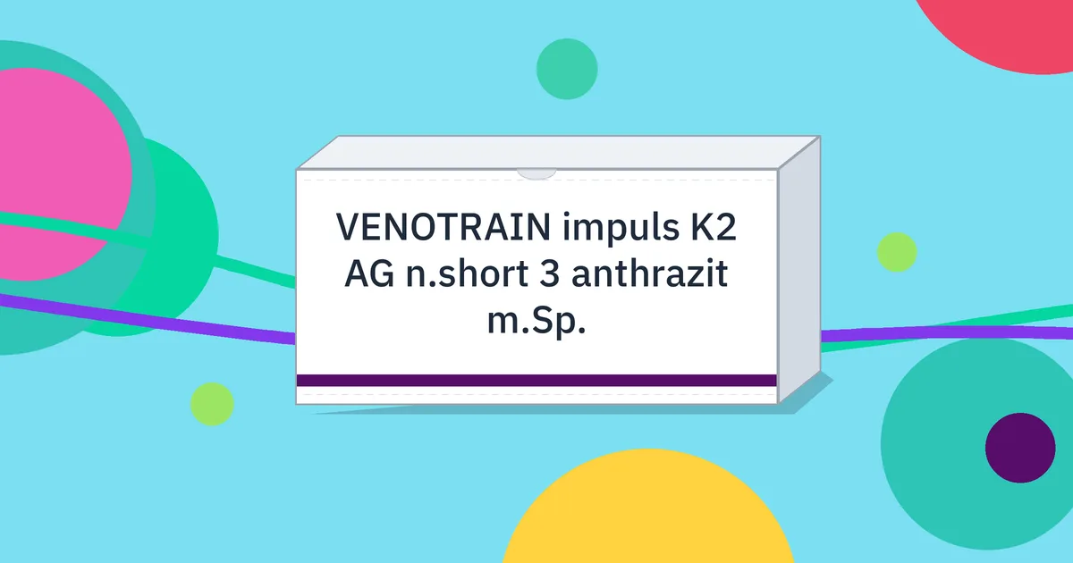 Symbolbild: Packung mit der Aufschrift VENOTRAIN impuls K2 AG n.short 3 anthrazit m.Sp. (PZN 15212274) – Verfügbarkeit und Bezug in Apotheken in Frankfurt am Main