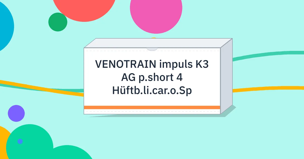Symbolbild: Packung mit der Aufschrift VENOTRAIN impuls K3 AG p.short 4 Hüftb.li.car.o.Sp (PZN 08424969) – Verfügbarkeit und Bezug in Apotheken in Frankfurt am Main
