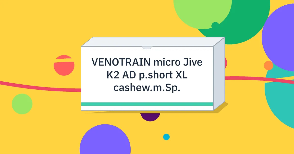 Symbolbild: Packung mit der Aufschrift VENOTRAIN micro Jive K2 AD p.short XL cashew.m.Sp. (PZN 20768507) – Verfügbarkeit und Bezug in Apotheken in Frankfurt am Main