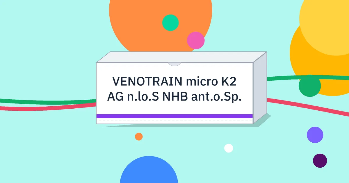 Symbolbild: Packung mit der Aufschrift VENOTRAIN micro K2 AG n.lo.S NHB ant.o.Sp. (PZN 11064233) – Verfügbarkeit und Bezug in Apotheken in Frankfurt am Main