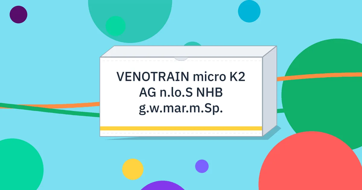Symbolbild: Packung mit der Aufschrift VENOTRAIN micro K2 AG n.lo.S NHB g.w.mar.m.Sp. (PZN 09035750) – Verfügbarkeit und Bezug in Apotheken in Frankfurt am Main