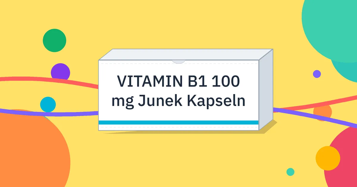 Symbolbild: Packung mit der Aufschrift VITAMIN B1 100 mg Junek Kapseln (PZN 16572069) – Verfügbarkeit und Bezug in Apotheken in Frankfurt am Main