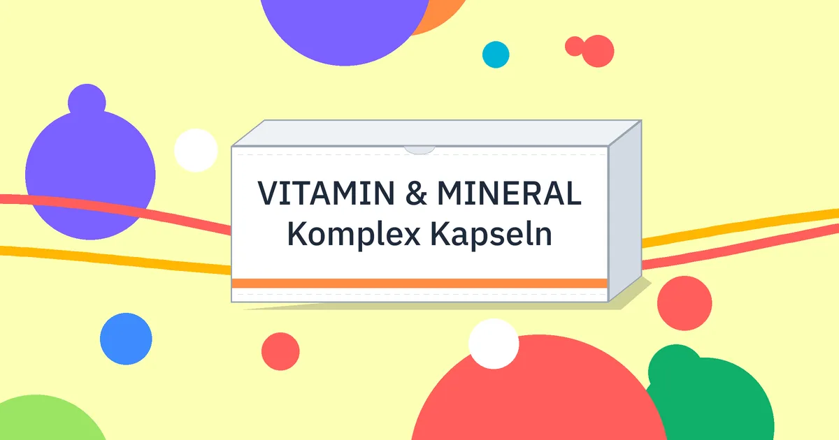 Symbolbild: Packung mit der Aufschrift VITAMIN & MINERAL Komplex Kapseln (PZN 18486687) – Verfügbarkeit und Bezug in Apotheken in Frankfurt am Main