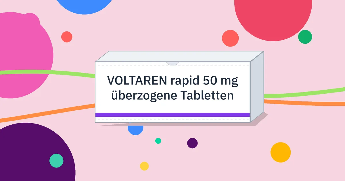 Symbolbild: Packung mit der Aufschrift VOLTAREN rapid 50 mg überzogene Tabletten (PZN 00590303) – Verfügbarkeit und Bezug in Apotheken in Frankfurt am Main