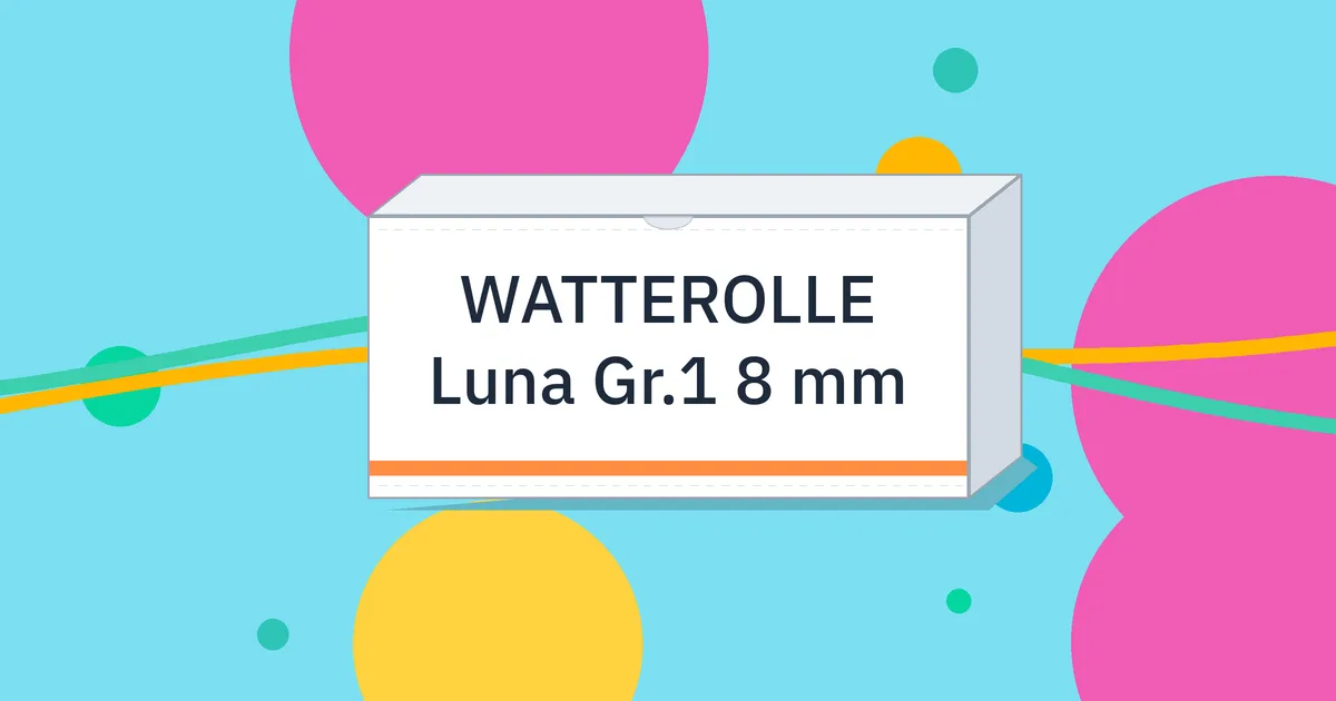 Symbolbild: Packung mit der Aufschrift WATTEROLLE Luna Gr.1 8 mm (PZN 07260543) – Verfügbarkeit und Bezug in Apotheken in Frankfurt am Main
