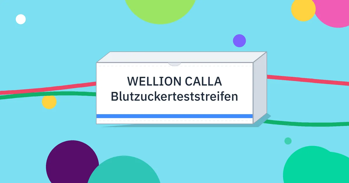 Symbolbild: Packung mit der Aufschrift WELLION CALLA Blutzuckerteststreifen (PZN 01228952) – Verfügbarkeit und Bezug in Apotheken in Frankfurt am Main