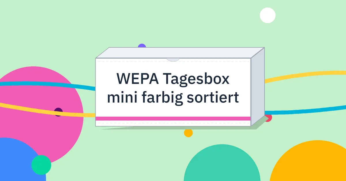 Symbolbild: Packung mit der Aufschrift WEPA Tagesbox mini farbig sortiert (PZN 18878111) – Verfügbarkeit und Bezug in Apotheken in Frankfurt am Main
