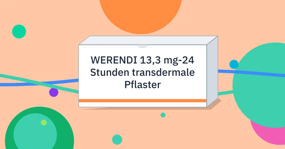 Symbolbild: Packung mit der Aufschrift WERENDI 13,3 mg-24 Stunden transdermale Pflaster (PZN 19379143) – Verfügbarkeit und Bezug in Apotheken in Frankfurt am Main