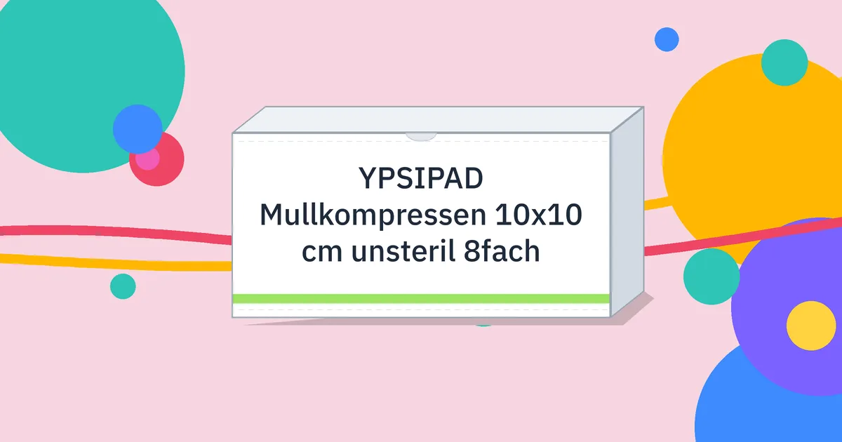 Symbolbild: Packung mit der Aufschrift YPSIPAD Mullkompressen 10x10 cm unsteril 8fach (PZN 12604163) – Verfügbarkeit und Bezug in Apotheken in Frankfurt am Main