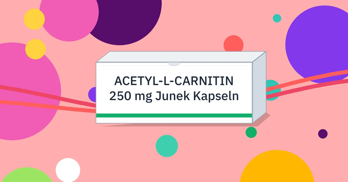 Symbolbild: Packung mit der Aufschrift ACETYL-L-CARNITIN 250 mg Junek Kapseln (PZN 01088480) – Verfügbarkeit und Bezug in Apotheken in Frankfurt am Main