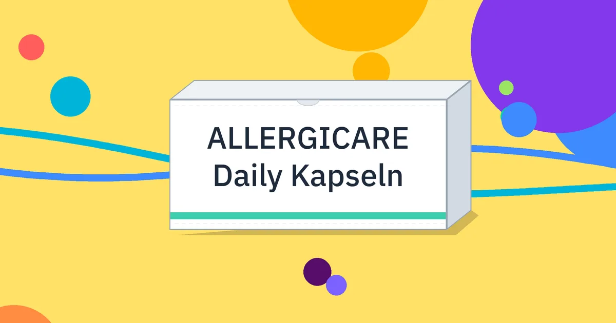 Symbolbild: Packung mit der Aufschrift ALLERGICARE Daily Kapseln (PZN 18831434) – Verfügbarkeit und Bezug in Apotheken in Frankfurt am Main