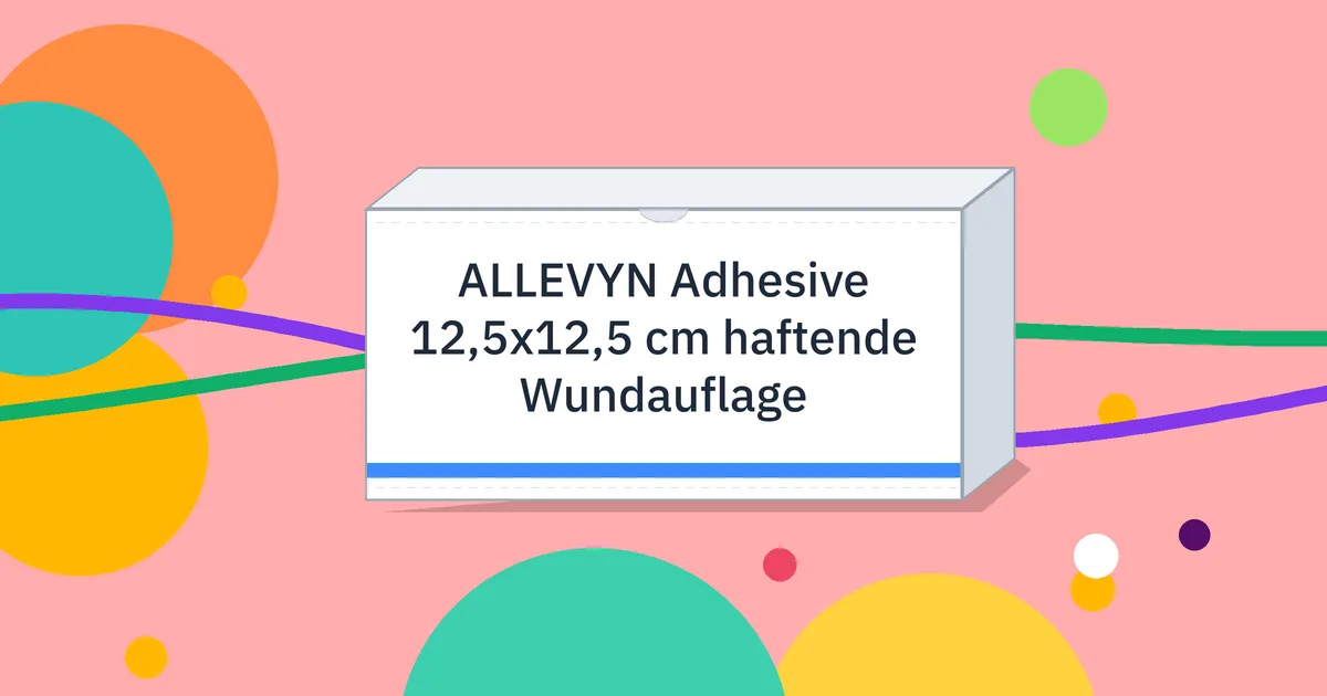 Symbolbild: Packung mit der Aufschrift ALLEVYN Adhesive 12,5x12,5 cm haftende Wundauflage (PZN 19697943) – Verfügbarkeit und Bezug in Apotheken in Frankfurt am Main