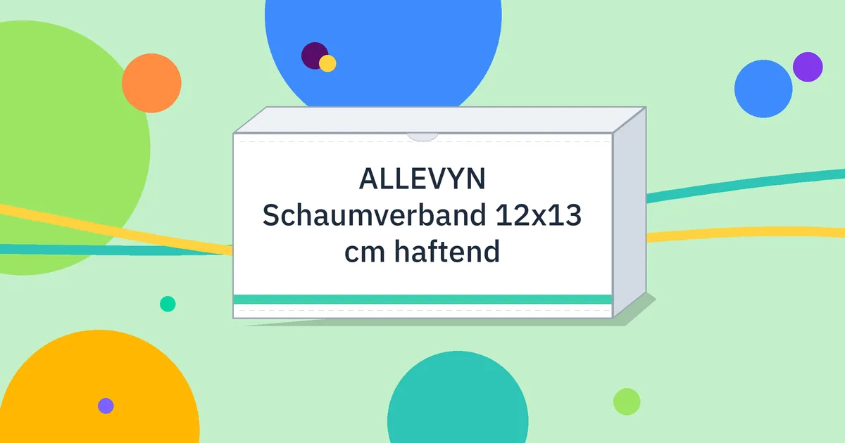 Symbolbild: Packung mit der Aufschrift ALLEVYN Schaumverband 12x13 cm haftend (PZN 07576074) – Verfügbarkeit und Bezug in Apotheken in Frankfurt am Main