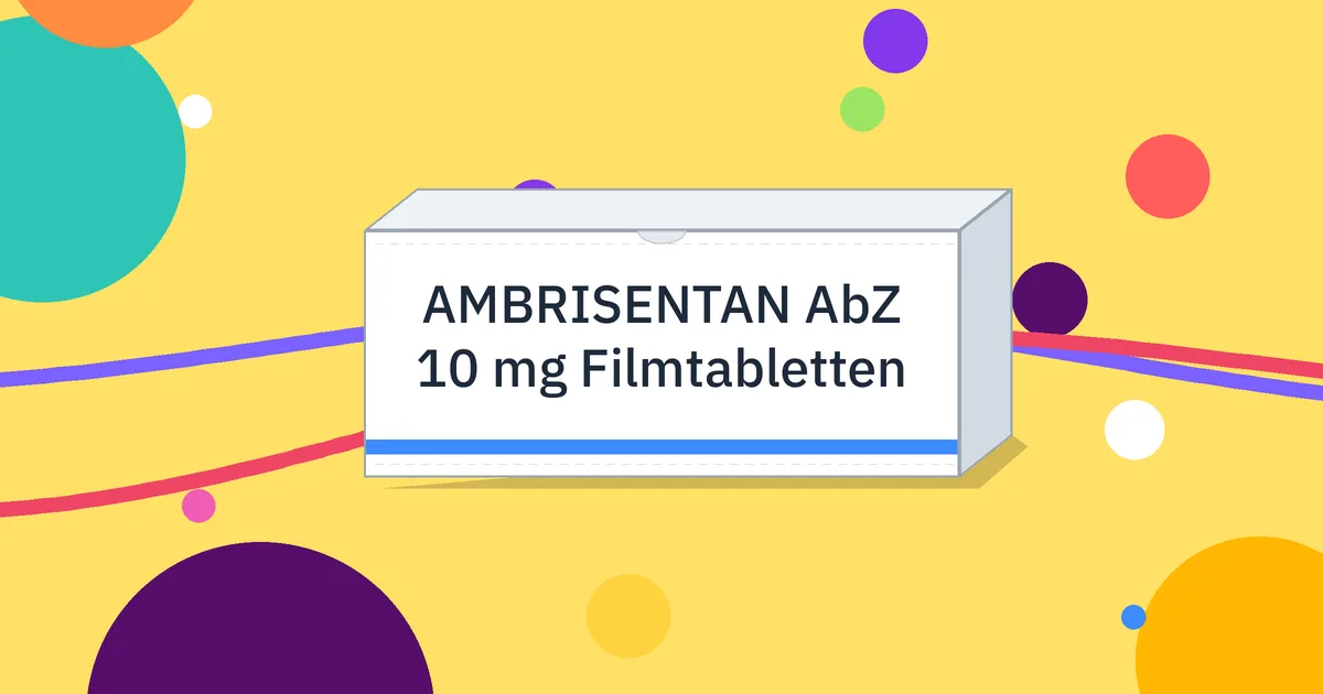 Symbolbild: Packung mit der Aufschrift AMBRISENTAN AbZ 10 mg Filmtabletten (PZN 16487783) – Verfügbarkeit und Bezug in Apotheken in Frankfurt am Main