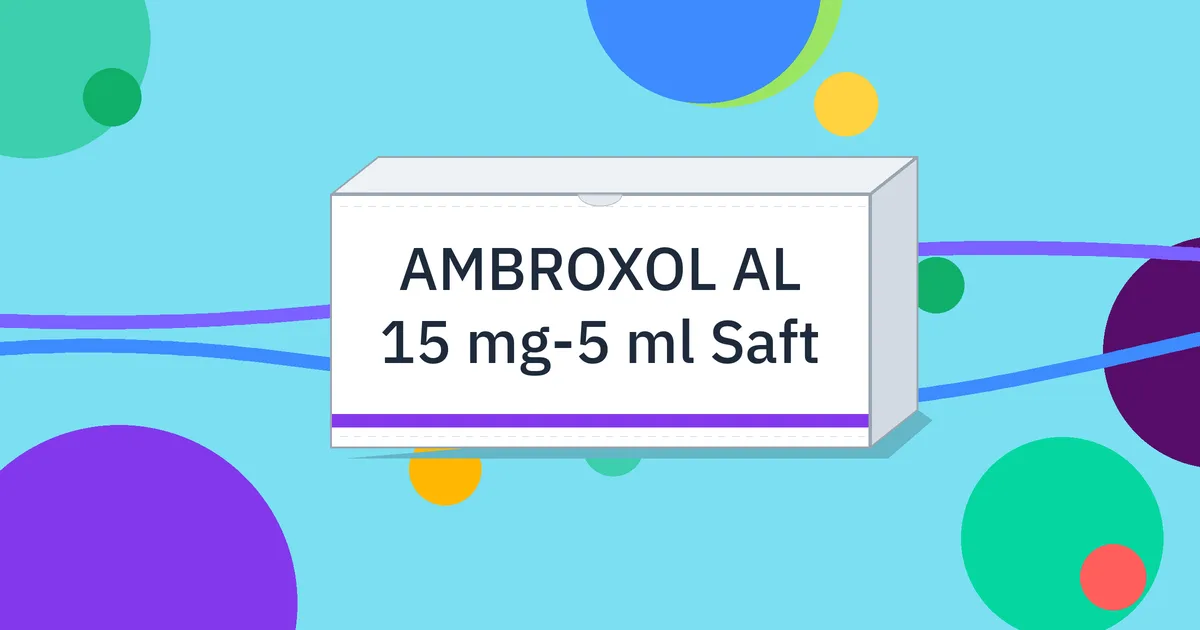 Symbolbild: Packung mit der Aufschrift AMBROXOL AL 15 mg-5 ml Saft (PZN 04765774) – Verfügbarkeit und Bezug in Apotheken in Frankfurt am Main