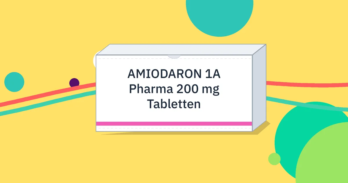 Symbolbild: Packung mit der Aufschrift AMIODARON 1A Pharma 200 mg Tabletten (PZN 20015417) – Verfügbarkeit und Bezug in Apotheken in Frankfurt am Main
