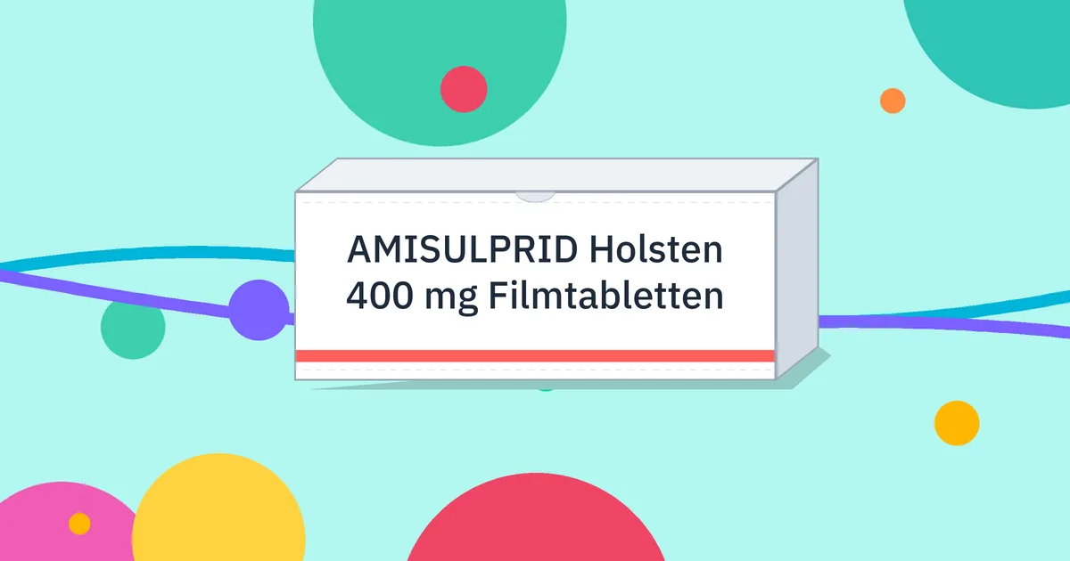 Symbolbild: Packung mit der Aufschrift AMISULPRID Holsten 400 mg Filmtabletten (PZN 12645328) – Verfügbarkeit und Bezug in Apotheken in Frankfurt am Main