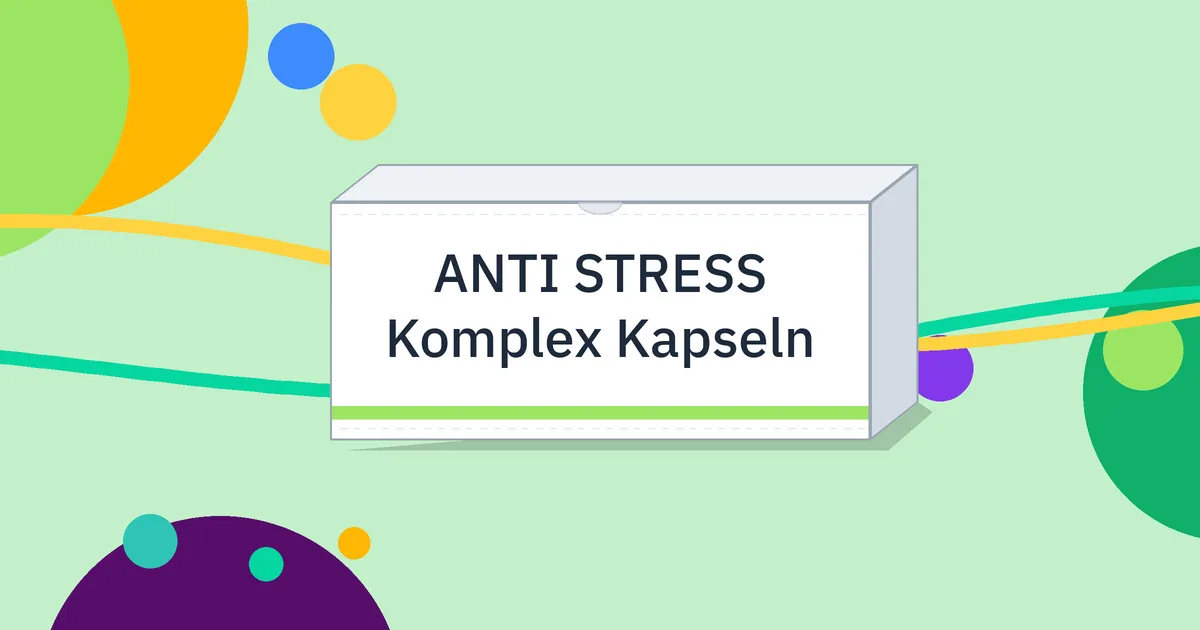 Symbolbild: Packung mit der Aufschrift ANTI STRESS Komplex Kapseln (PZN 19213833) – Verfügbarkeit und Bezug in Apotheken in Frankfurt am Main