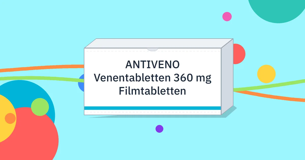 Symbolbild: Packung mit der Aufschrift ANTIVENO Venentabletten 360 mg Filmtabletten (PZN 18766814) – Verfügbarkeit und Bezug in Apotheken in Frankfurt am Main