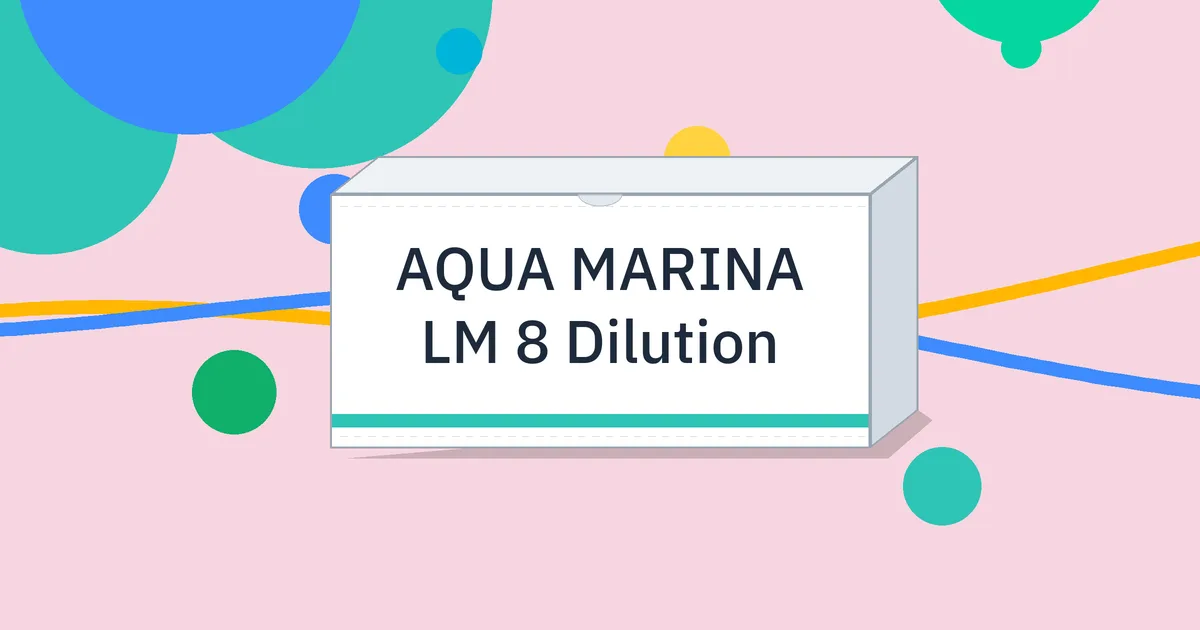Symbolbild: Packung mit der Aufschrift AQUA MARINA LM 8 Dilution (PZN 12765475) – Verfügbarkeit und Bezug in Apotheken in Frankfurt am Main