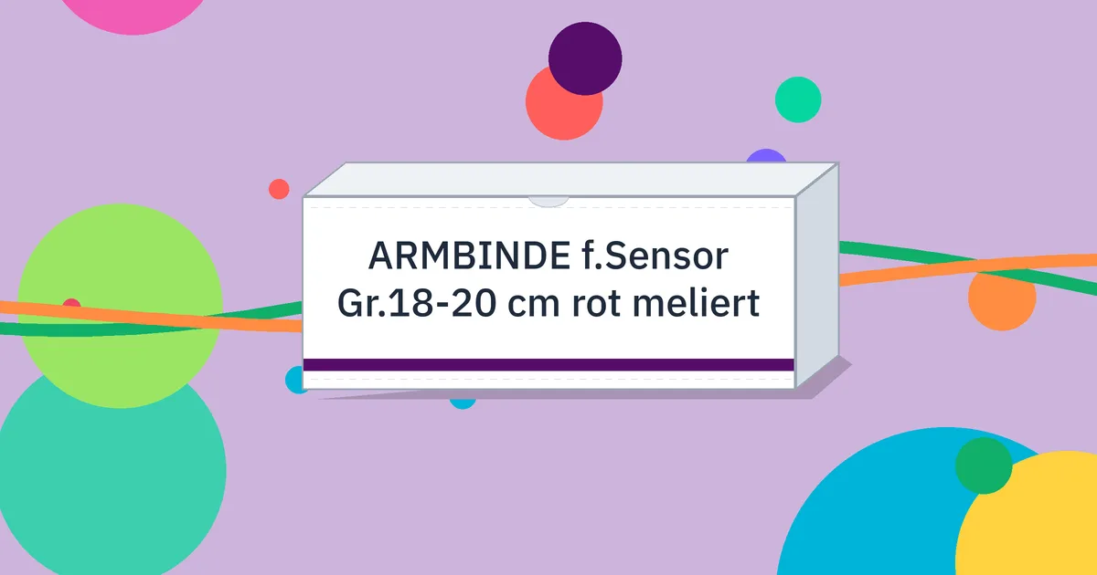 Symbolbild: Packung mit der Aufschrift ARMBINDE f.Sensor Gr.18-20 cm rot meliert (PZN 13917421) – Verfügbarkeit und Bezug in Apotheken in Frankfurt am Main
