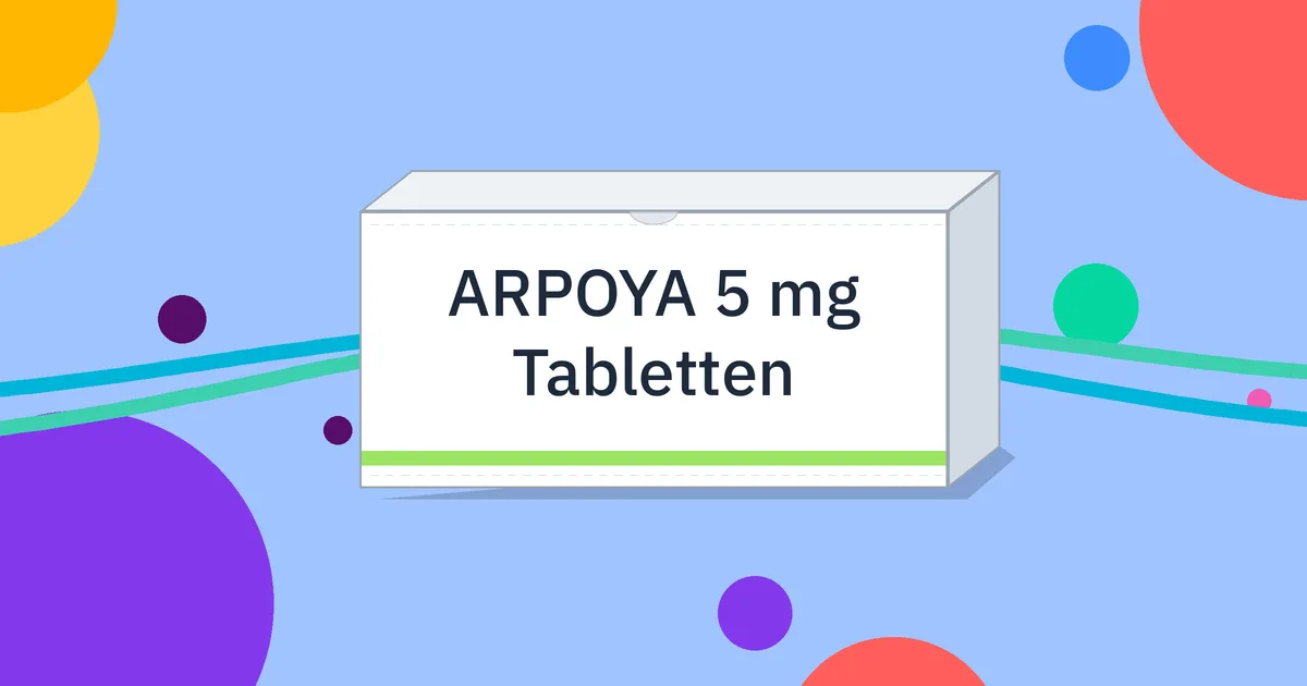 Symbolbild: Packung mit der Aufschrift ARPOYA 5 mg Tabletten (PZN 16197683) – Verfügbarkeit und Bezug in Apotheken in Frankfurt am Main