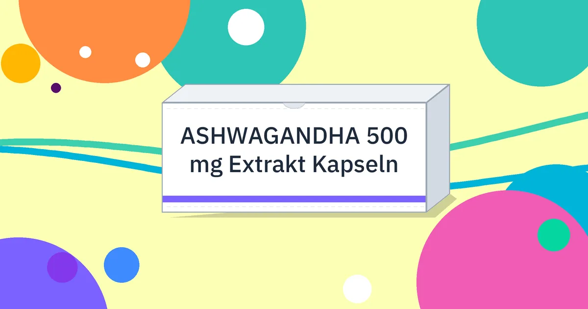 Symbolbild: Packung mit der Aufschrift ASHWAGANDHA 500 mg Extrakt Kapseln (PZN 17449164) – Verfügbarkeit und Bezug in Apotheken in Frankfurt am Main