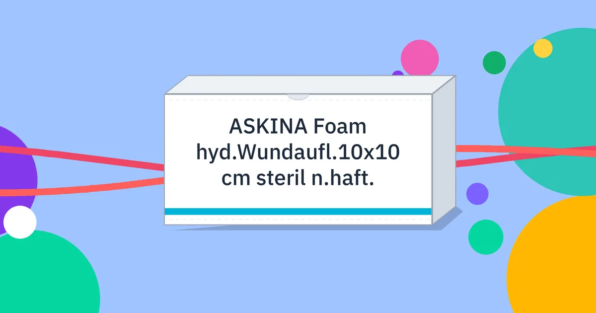 Symbolbild: Packung mit der Aufschrift ASKINA Foam hyd.Wundaufl.10x10 cm steril n.haft. (PZN 19194515) – Verfügbarkeit und Bezug in Apotheken in Frankfurt am Main