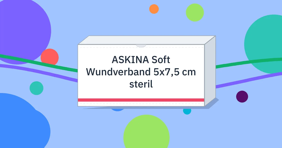 Symbolbild: Packung mit der Aufschrift ASKINA Soft Wundverband 5x7,5 cm steril (PZN 19918829) – Verfügbarkeit und Bezug in Apotheken in Frankfurt am Main