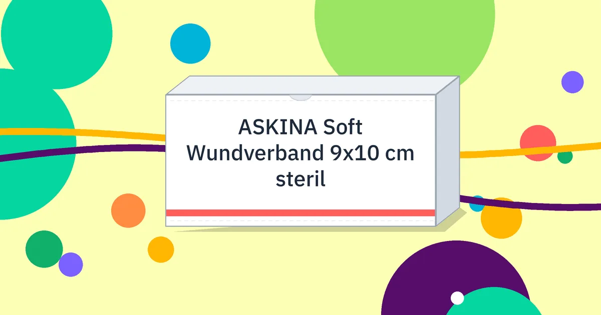 Symbolbild: Packung mit der Aufschrift ASKINA Soft Wundverband 9x10 cm steril (PZN 11586612) – Verfügbarkeit und Bezug in Apotheken in Frankfurt am Main