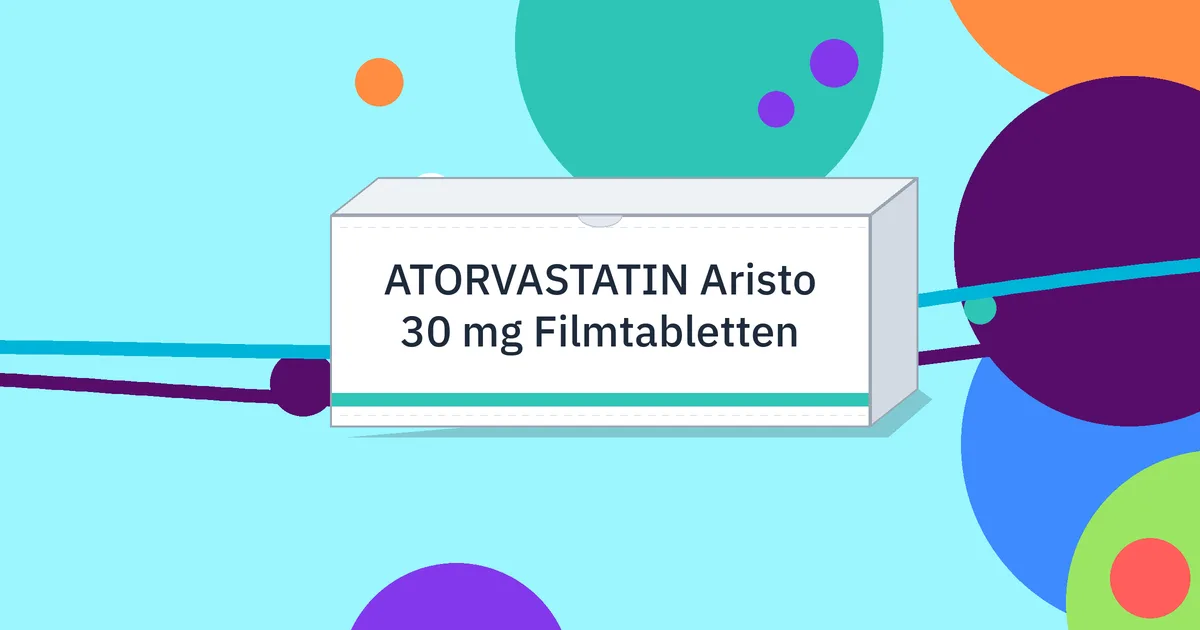 Symbolbild: Packung mit der Aufschrift ATORVASTATIN Aristo 30 mg Filmtabletten (PZN 14359495) – Verfügbarkeit und Bezug in Apotheken in Frankfurt am Main